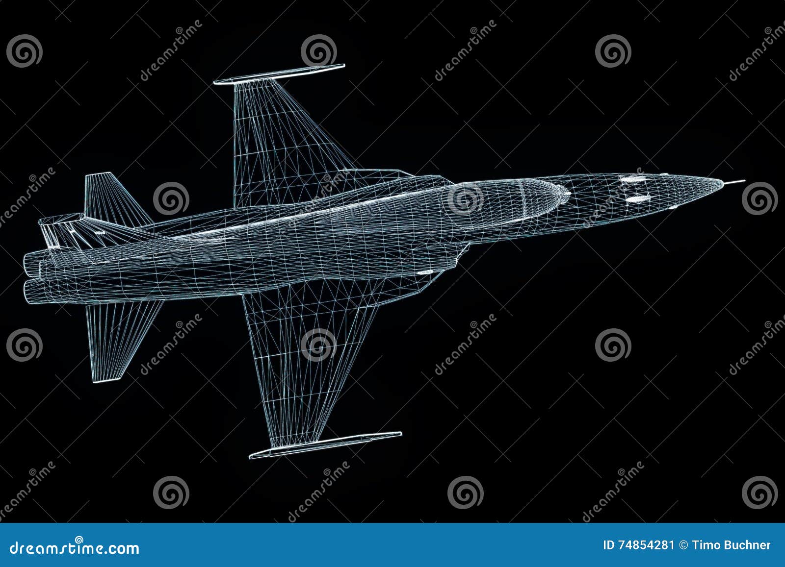 Airplane in Hologram Wireframe Style. Nice 3D Rendering Stock ...