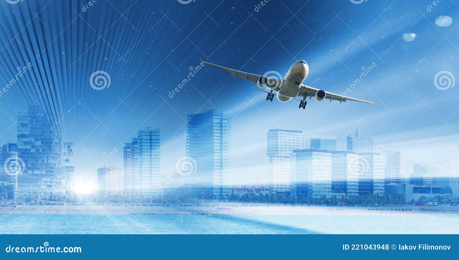 Airplane hovering highly stock photo. Image of scene - 221043948