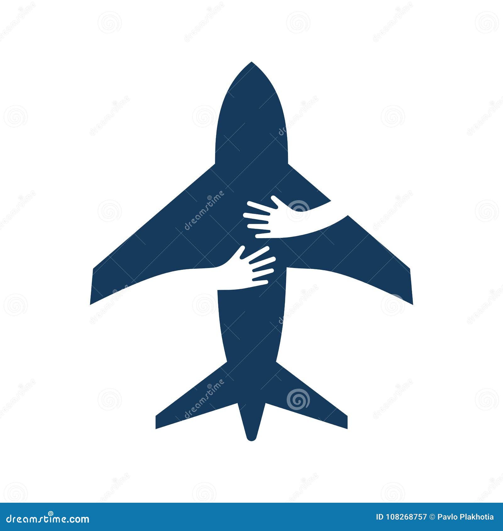 Airplane With Human Hands Creative Flat Logo Isolated Transportation