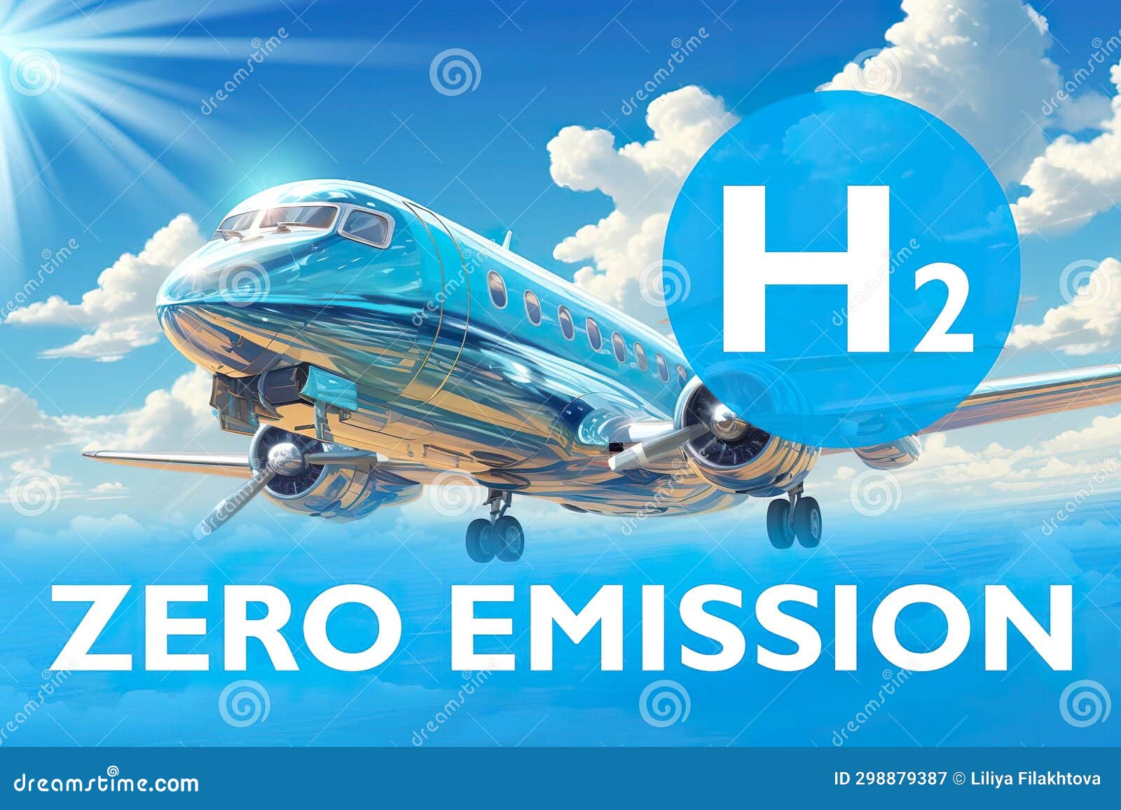 Airplane Hydrogen Zero Emissions, Sustainability Concept. H2 Hydrogen ...