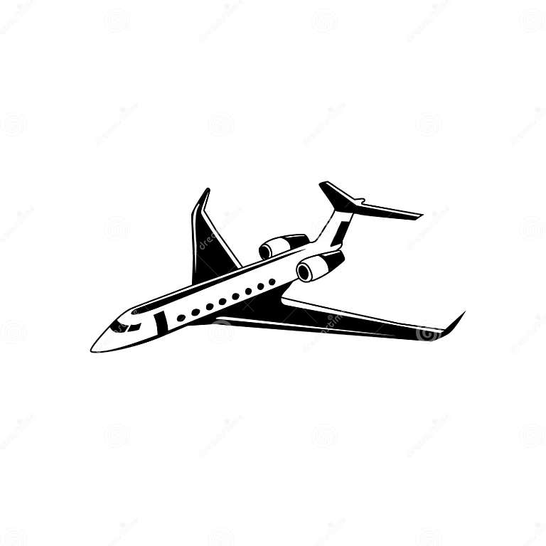 Airplane Icon in Black and White Isolated Stock Vector - Illustration ...
