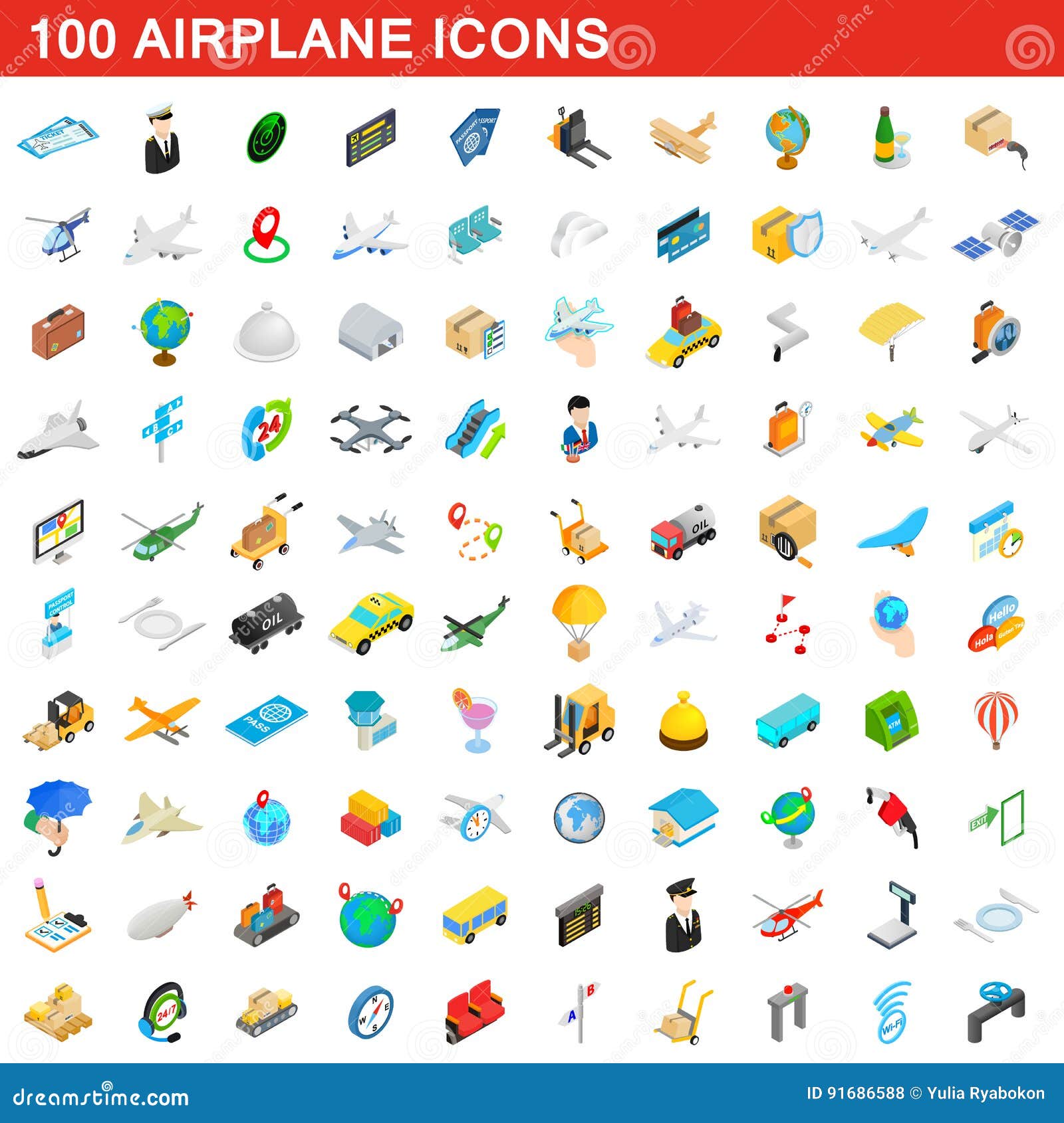 100 Airplane Icons Set, Isometric 3d Style Stock Vector - Illustration ...