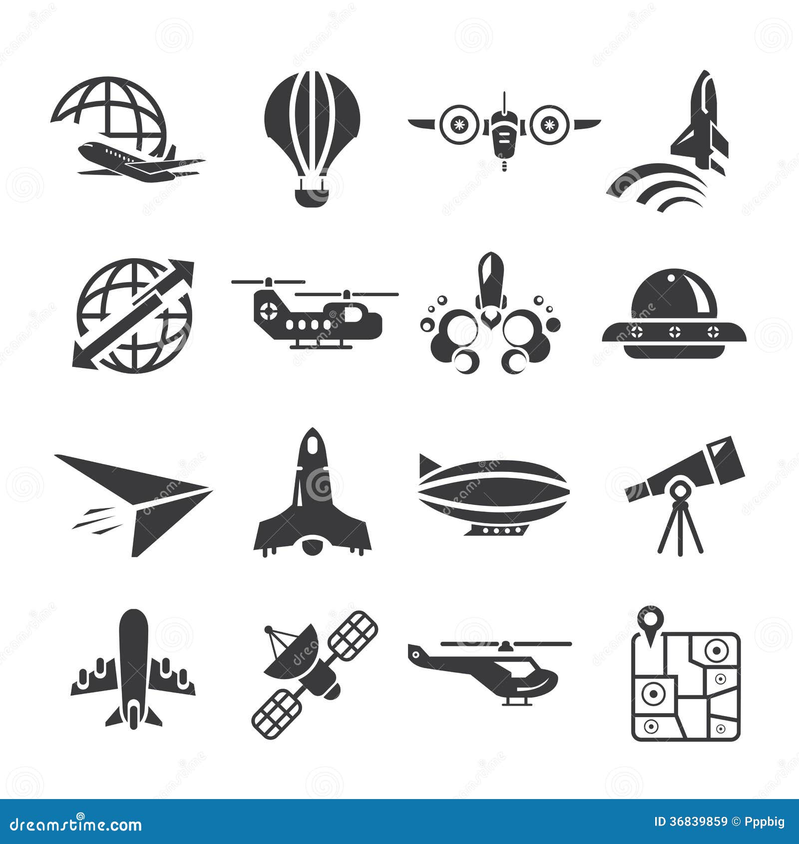 Airplane Icons Set. Icons Of Different Types Of Planes. Airplane ...