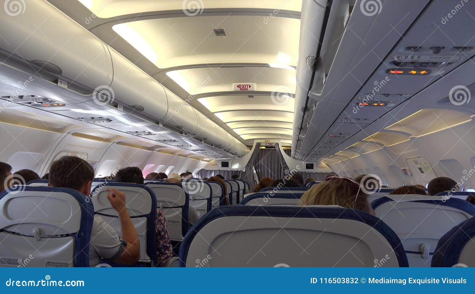 Airplane Indoor in Flight, Many Chairs Stock Footage - Video of people ...