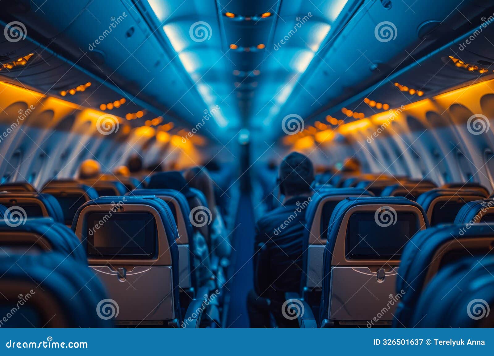 Airplane Interior with Passengers. a View from the Back of an Airplane ...