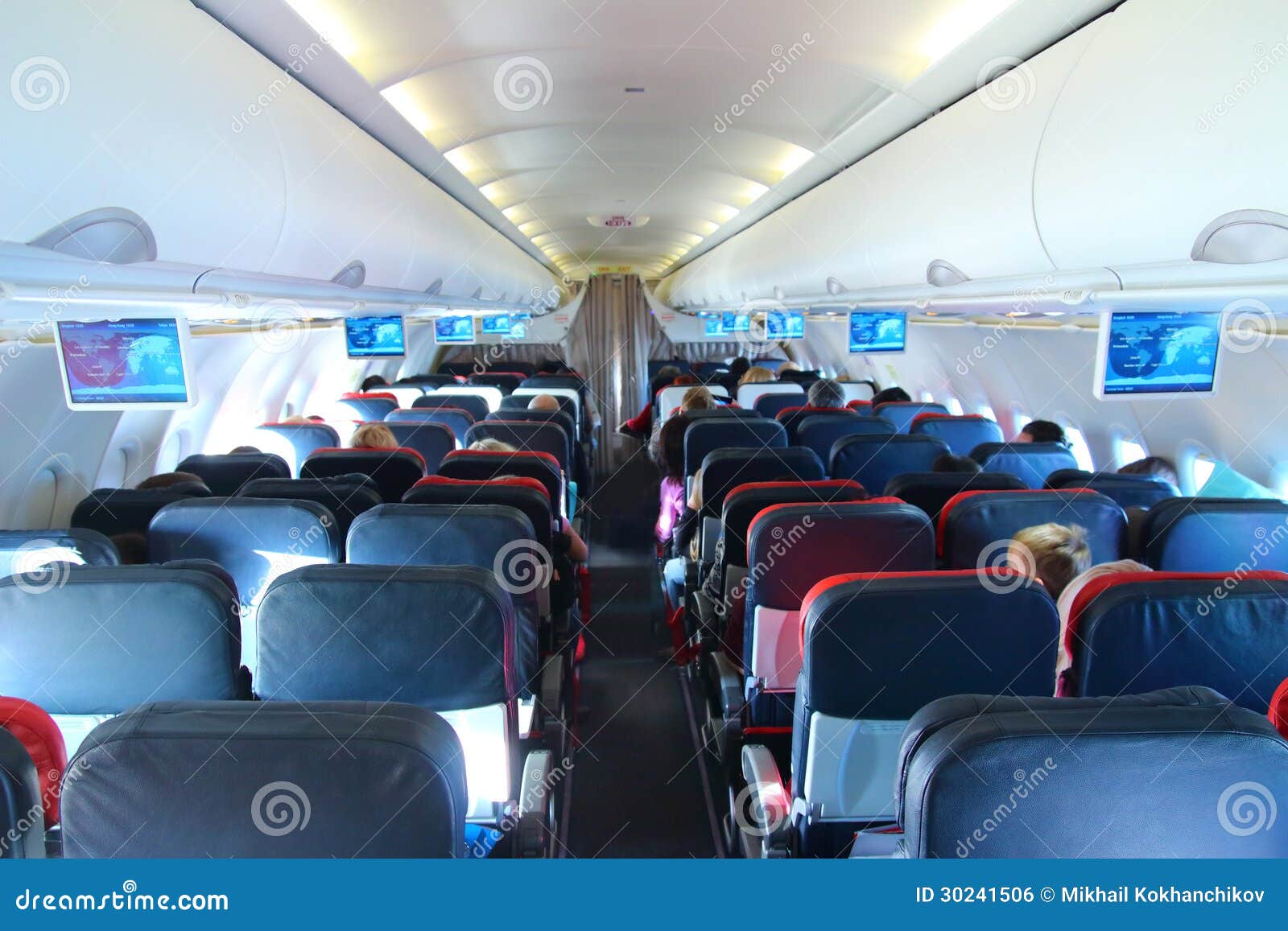 Airplane interior stock photo. Image of passengers, chairs - 30241506
