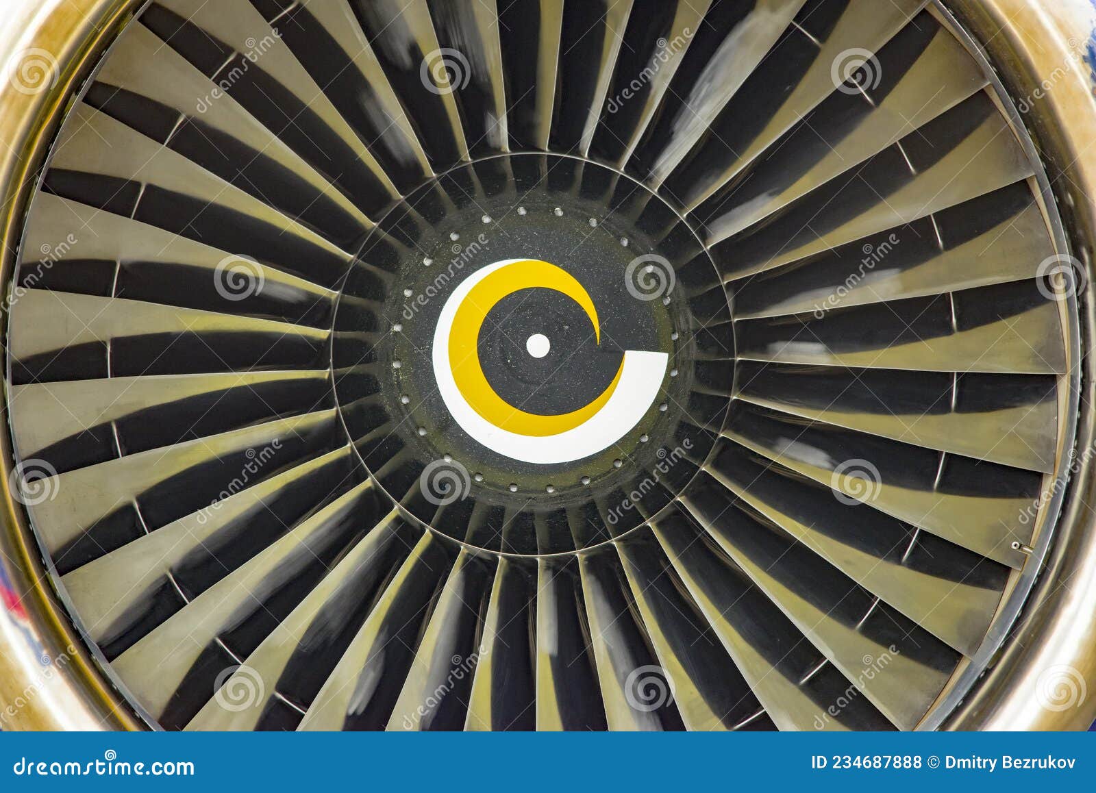 Airplane Jet Engine Turbine Blades, Front View of the Compressor. Stock ...