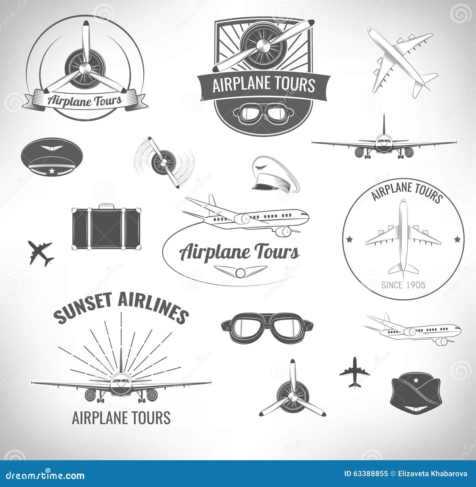 Airplane Lables Set. Vector Illustration Stock Vector - Illustration of ...