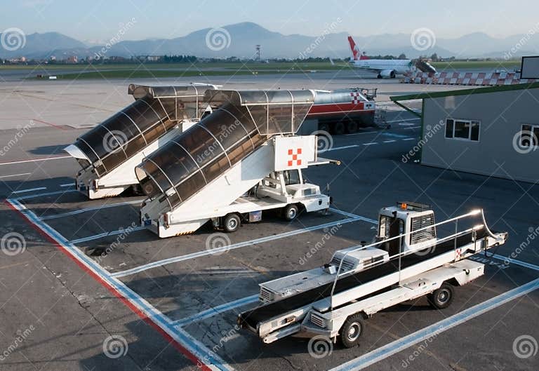 Airplane ladder on runway stock photo. Image of airlines - 11845508