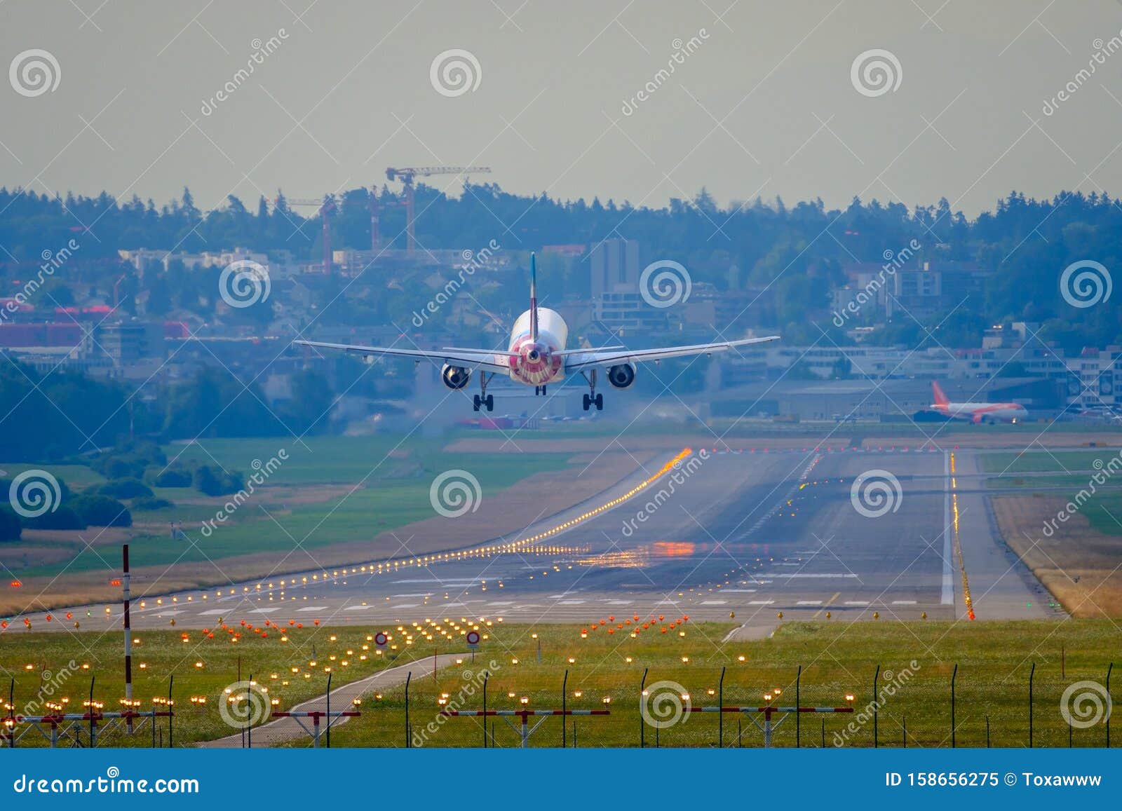 Airplane Landing at Airport Runway Stock Image - Image of aviation ...