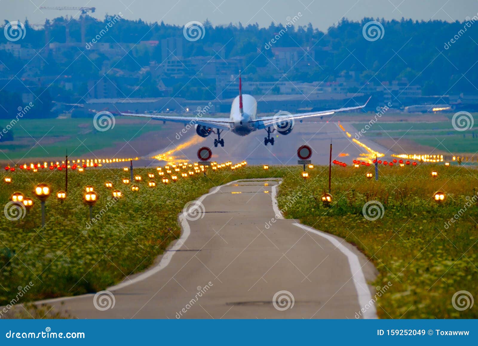 Airplane Landing at Airport Runway Stock Image - Image of travel ...