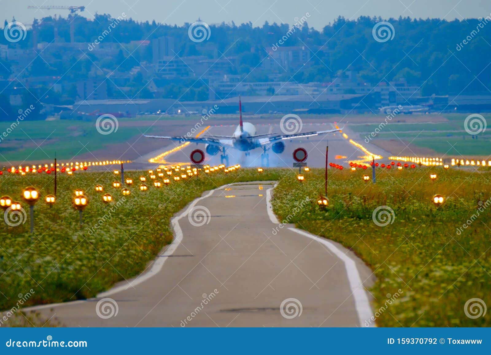 Airplane Landing at Airport Runway Stock Photo - Image of transport ...