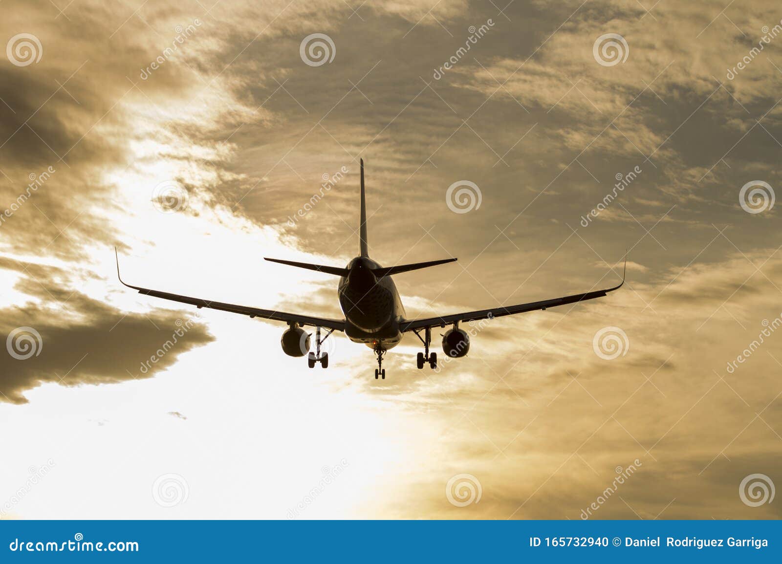 Airplane Landing Late in the Day Stock Photo - Image of exploration ...