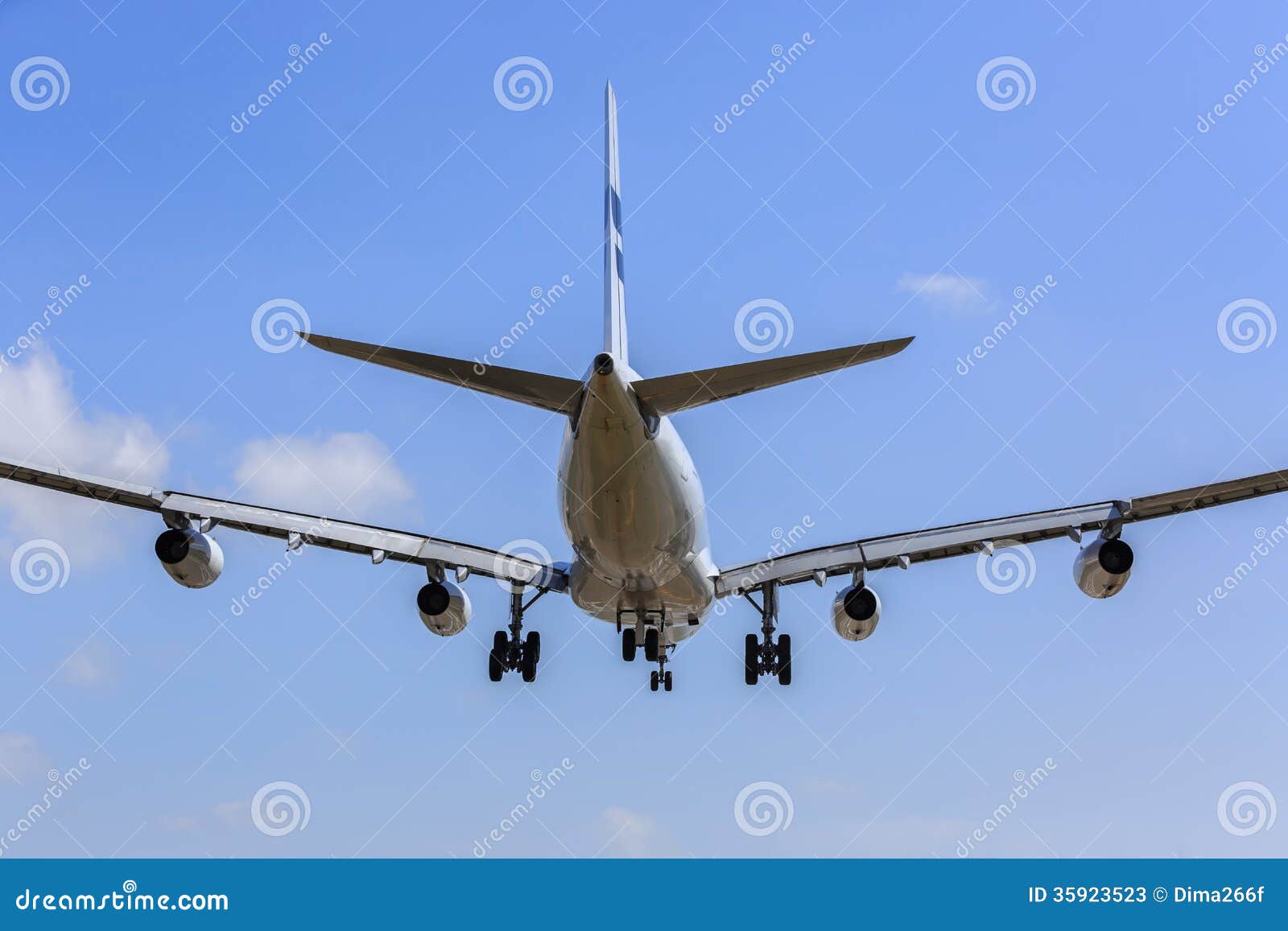 Airplane landing Rear View stock image. Image of traveling - 35923523