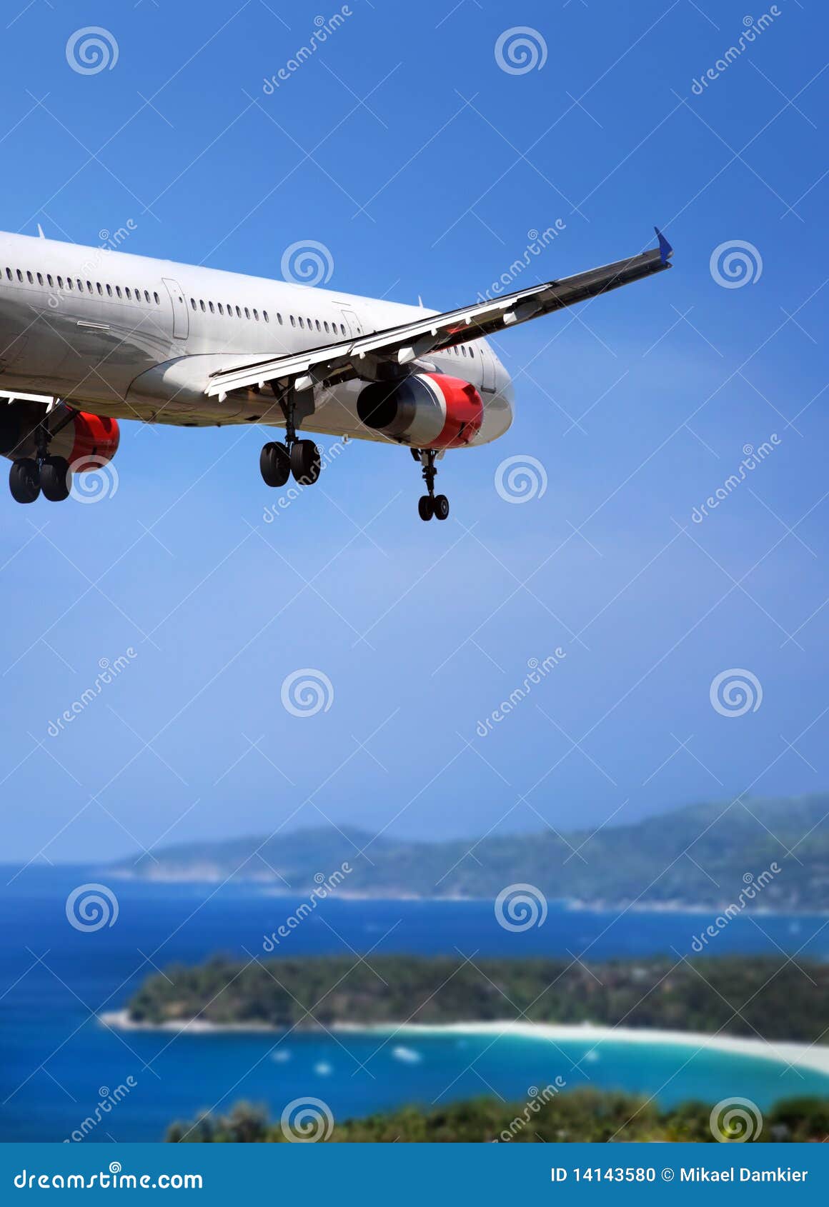 Airplane Landing on Tropical Country Stock Photo - Image of summer ...