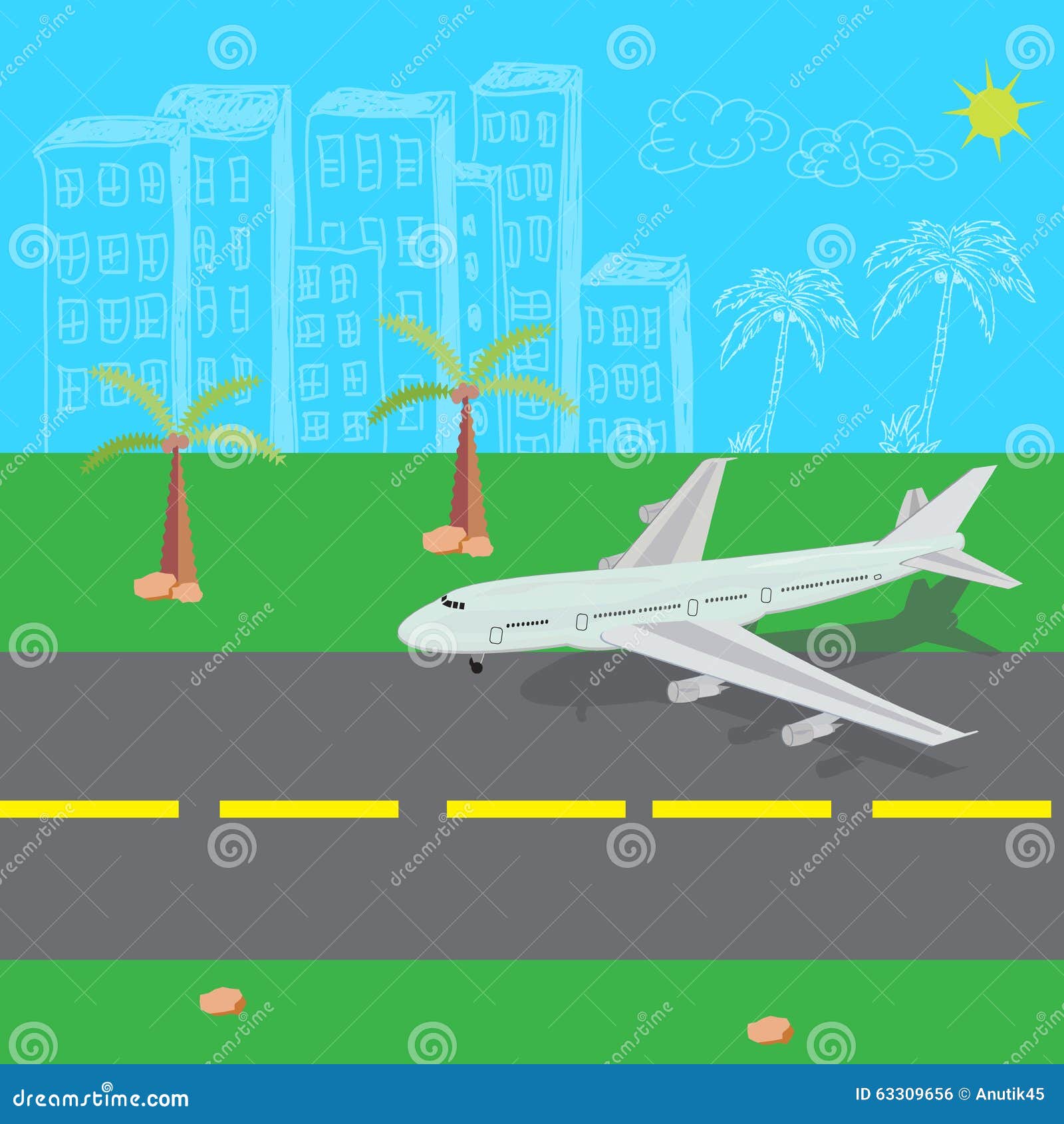 Airplane, Landing, Vector, Illustration Stock Vector - Illustration of ...