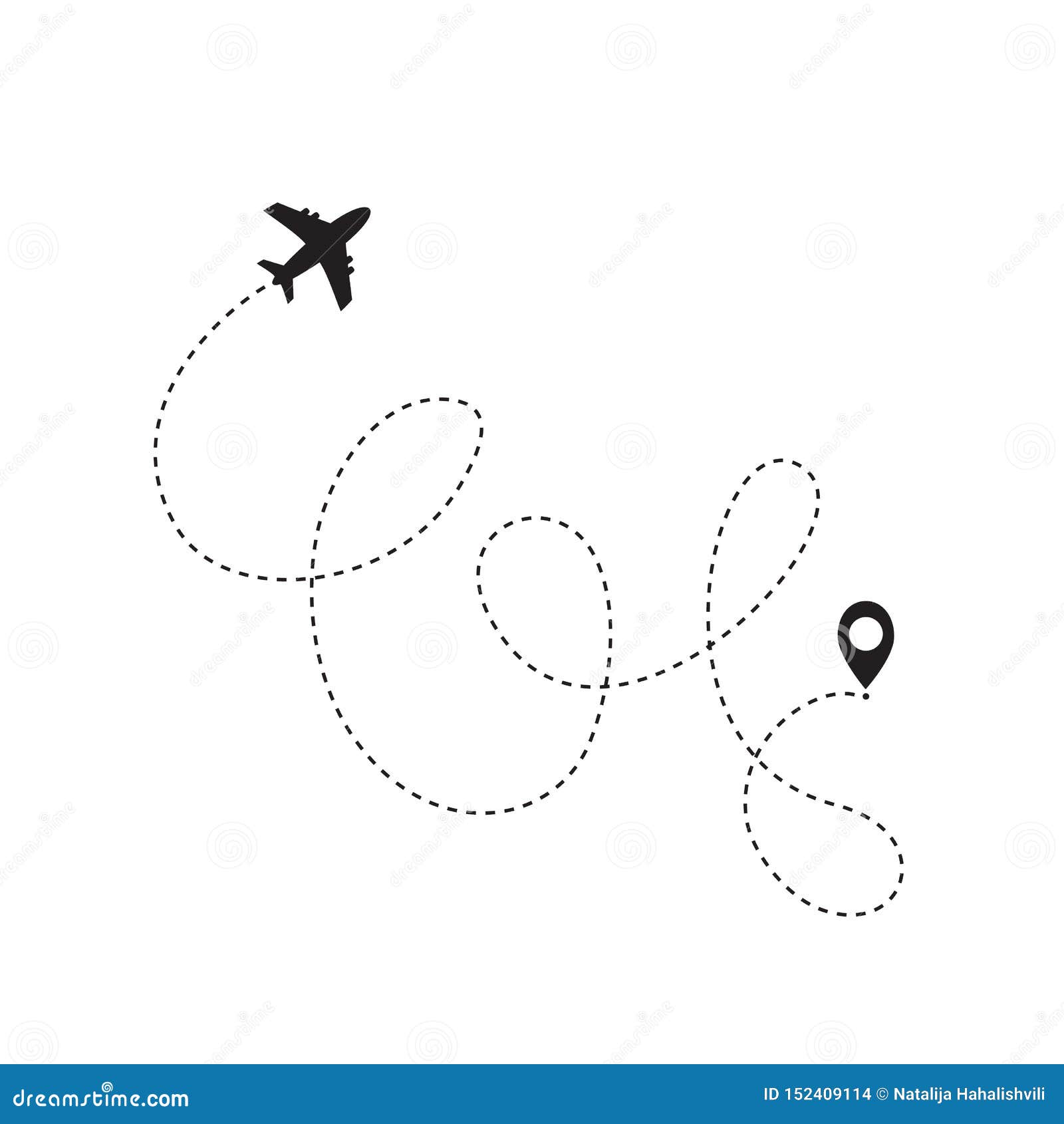 Airplane Line Path Icon Of Air Plane Flight Route With Start Point And