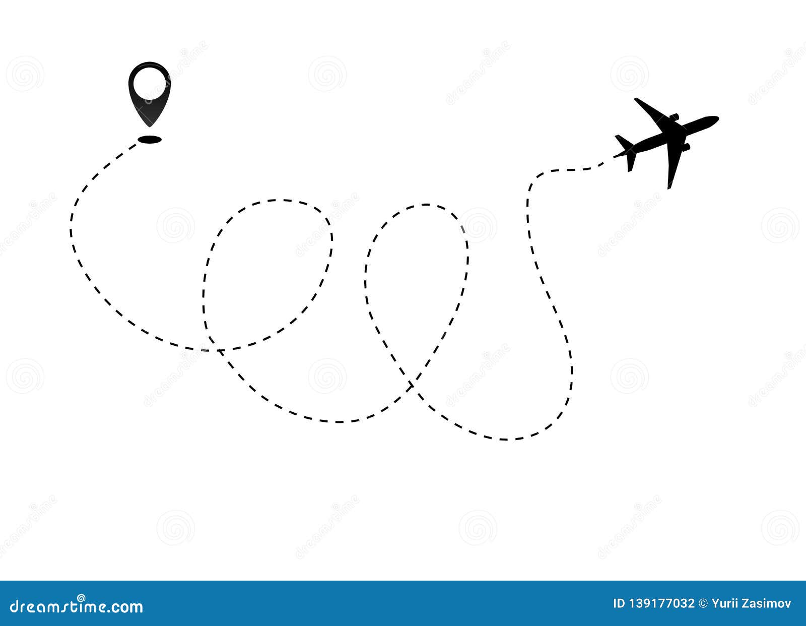 Airplane Line Path Vector Icon of Air Plane Flight Route Dash Line ...