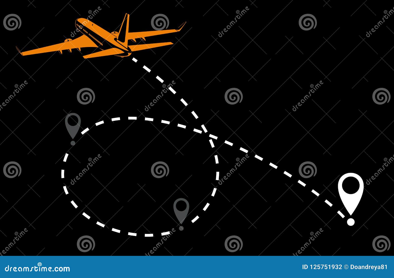 Airplane Line Path Vector Icon of Air Plane Flight Route with St Stock ...