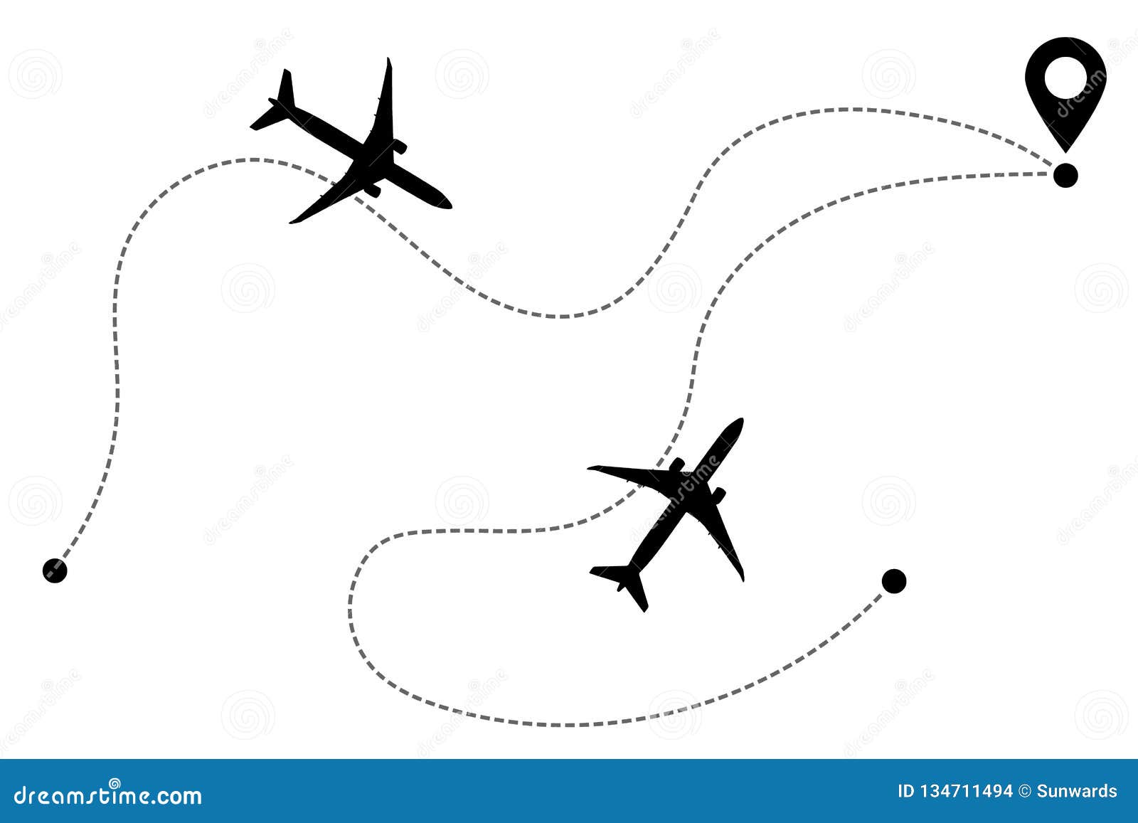 Airplane Line Path Vector Icons Flight Routes Stock Vector