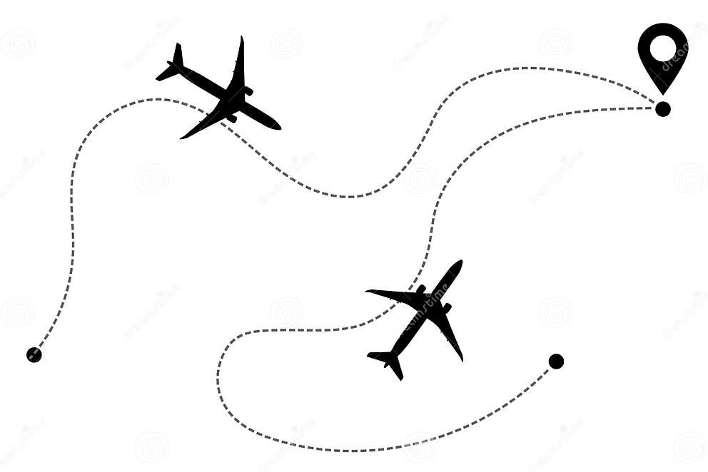 Airplane Line Path Vector Icons Flight Routes Stock Vector
