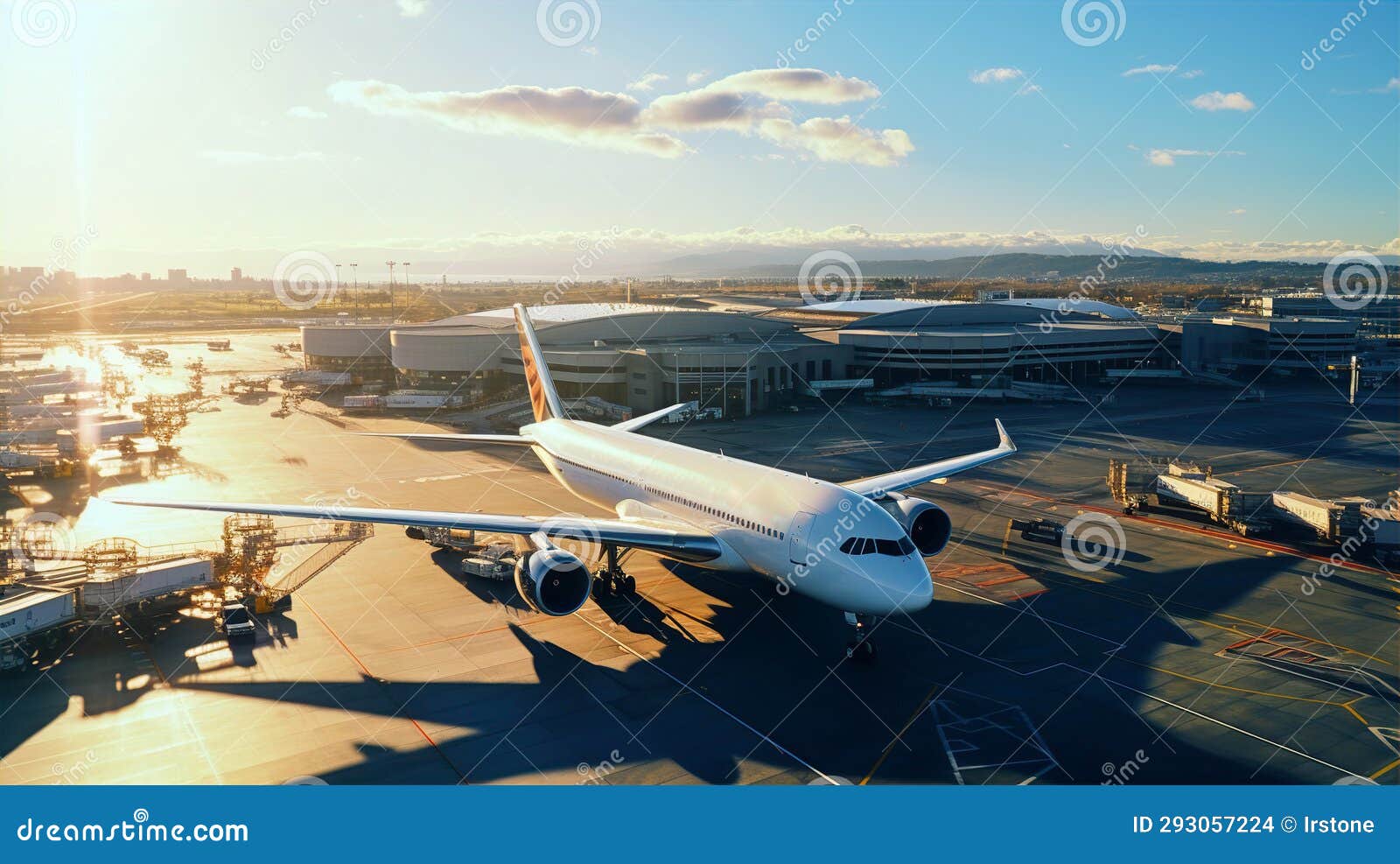 Airplane Loading Stuff and Gets Ready To Fly Off at Beautiful Sunset ...