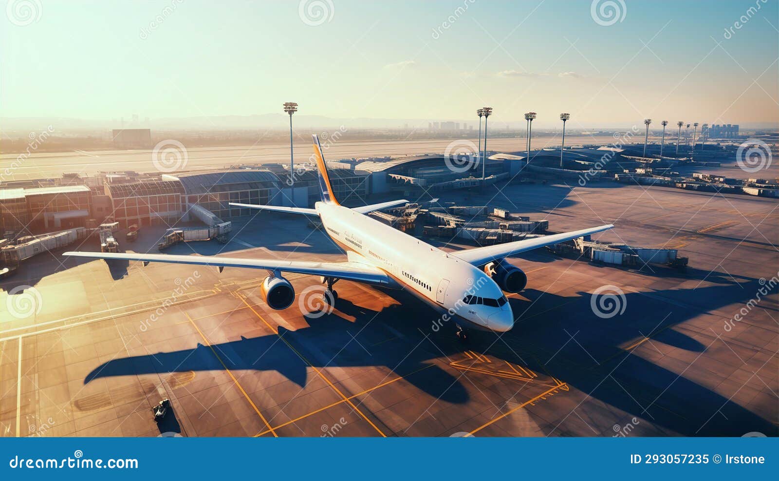 Airplane Loading Stuff and Gets Ready To Fly Off at Beautiful Sunset ...
