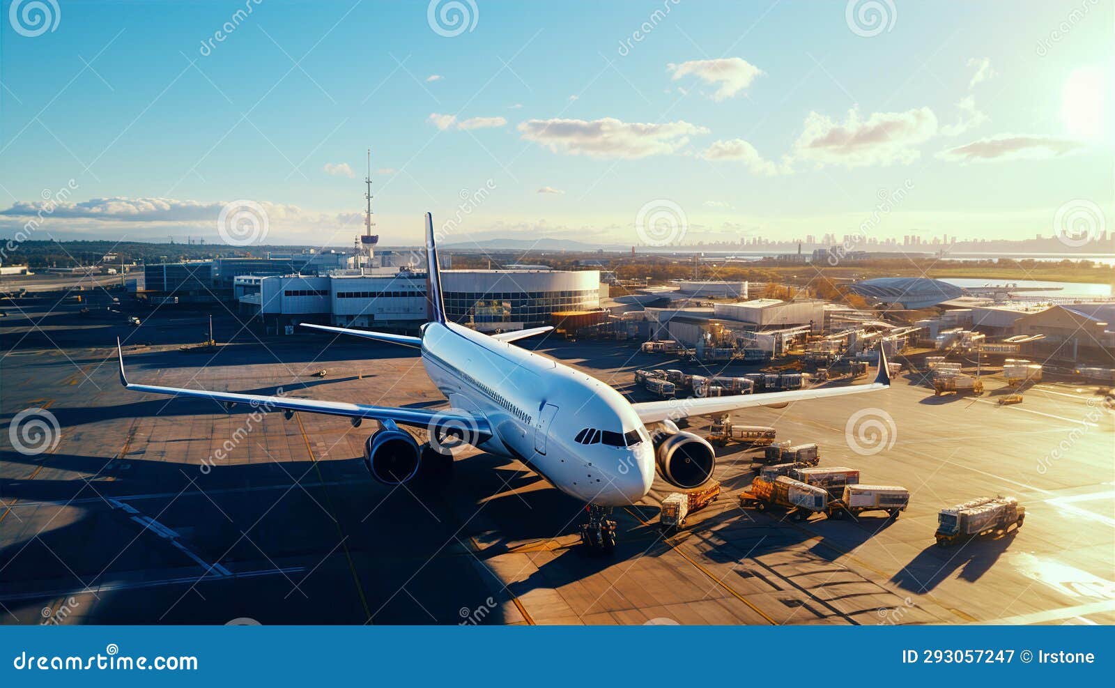 Airplane Loading Stuff and Gets Ready To Fly Off at Beautiful Sunset ...