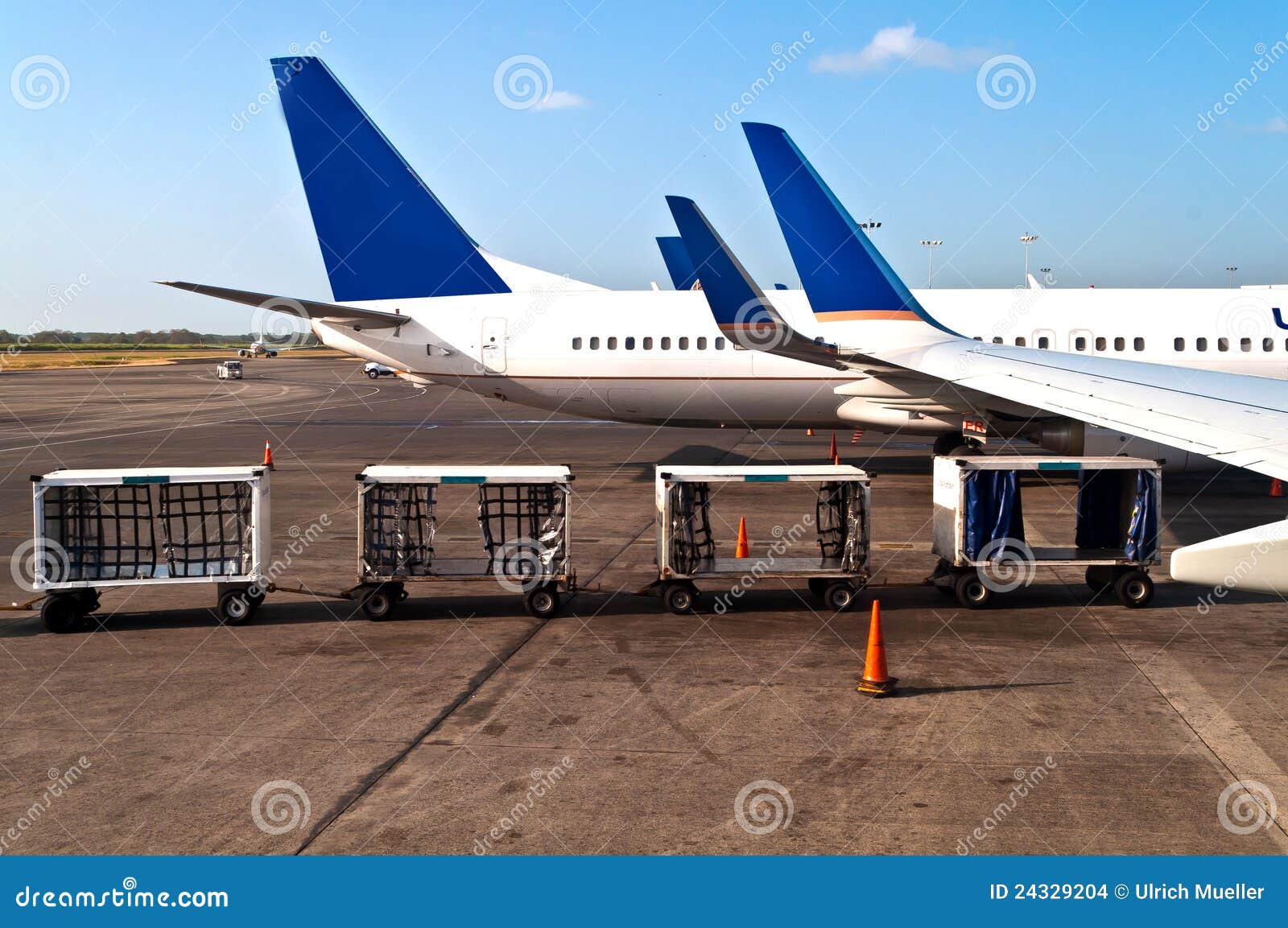 Airplane with luggage cars stock photo. Image of business - 24329204