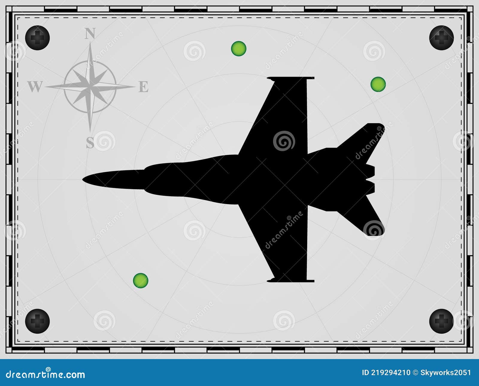 Airplane on a Map Background with Radar Elements. Aircraft. Wind Rose ...
