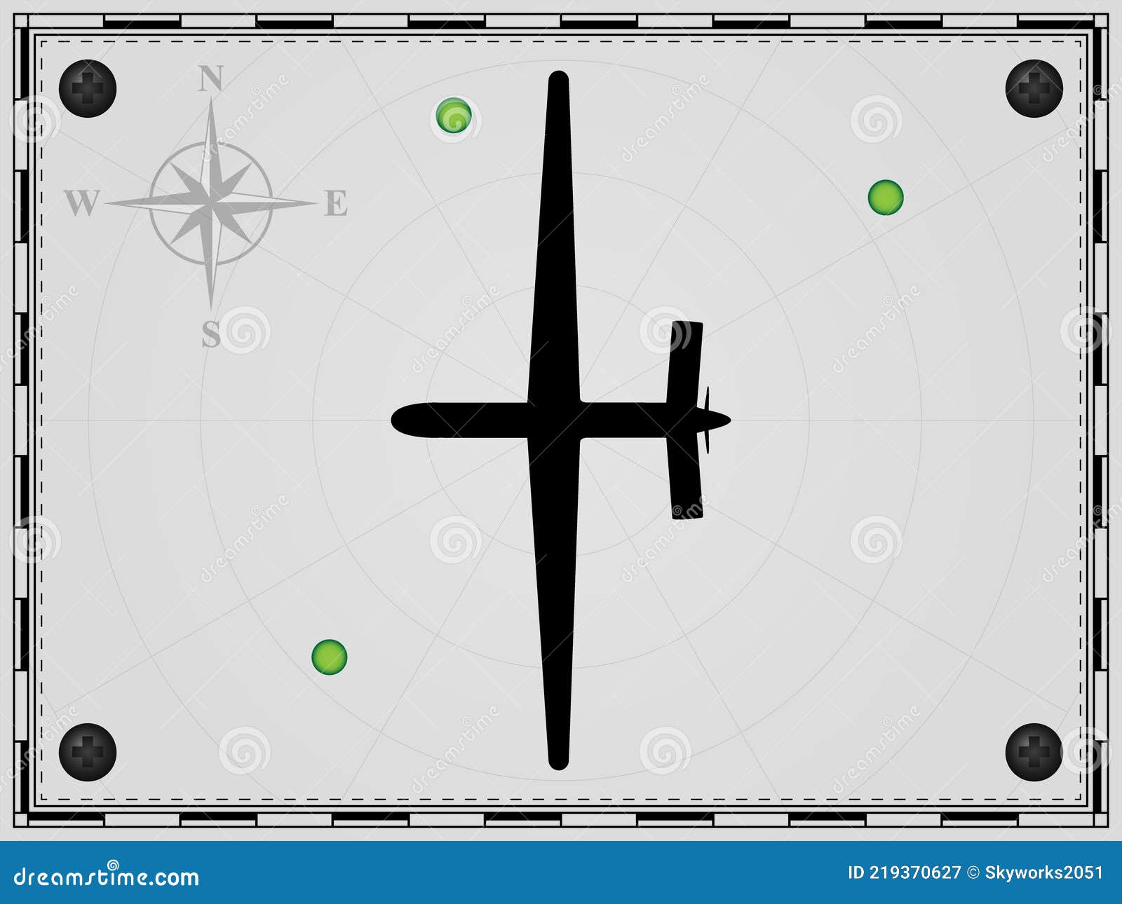 Airplane on a Map Background with Radar Elements. Aircraft. Wind Rose ...