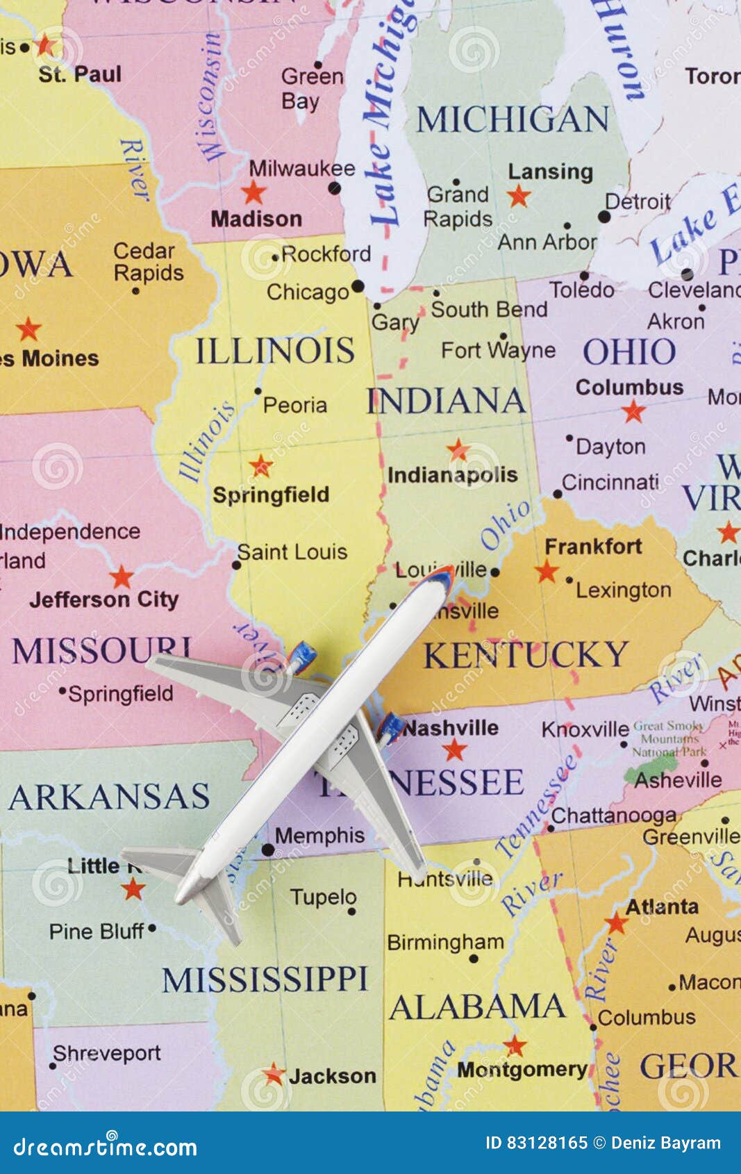 Airplane on map stock image. Image of illinois, indiana - 83128165
