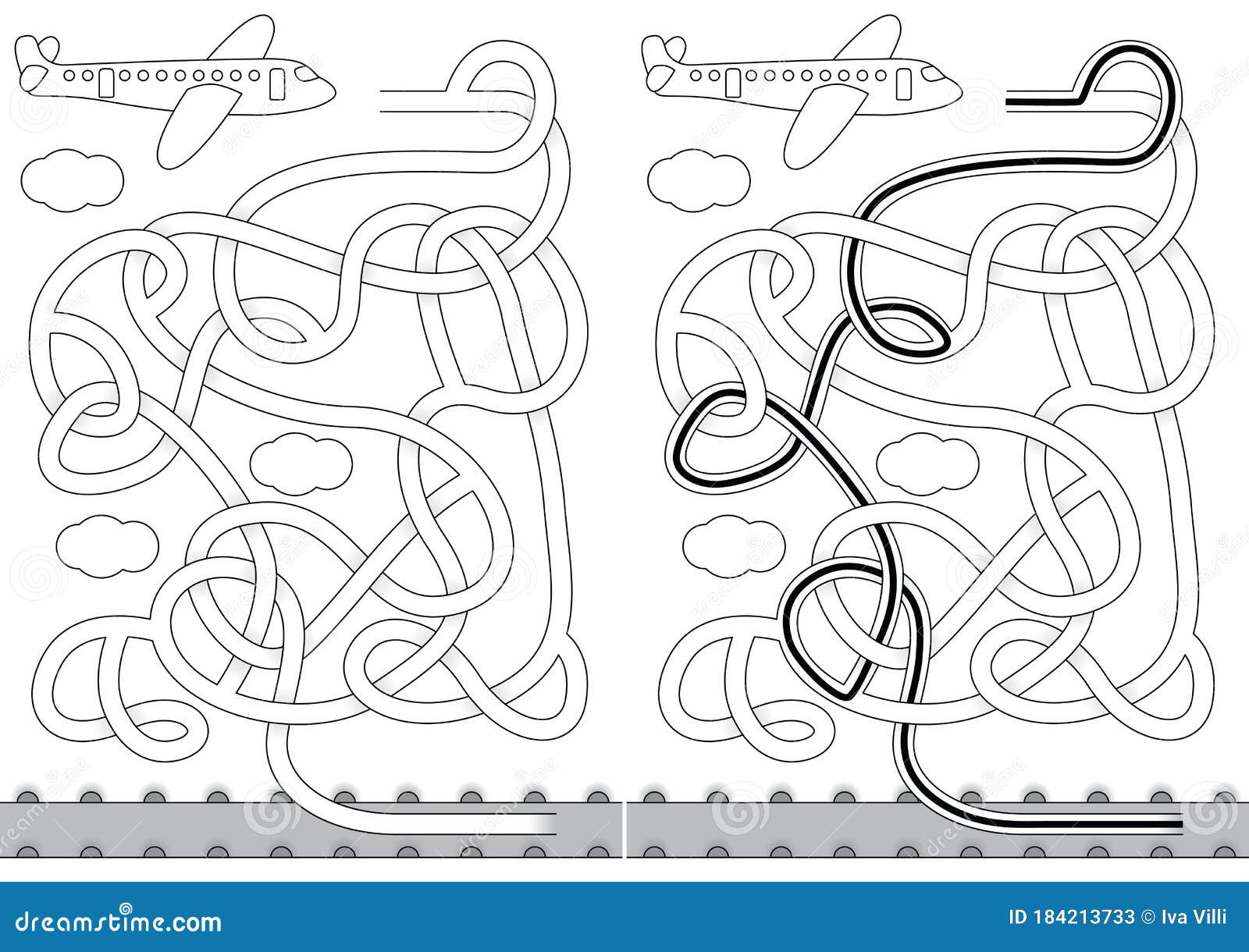 Airplane maze stock vector. Illustration of landing - 184213733