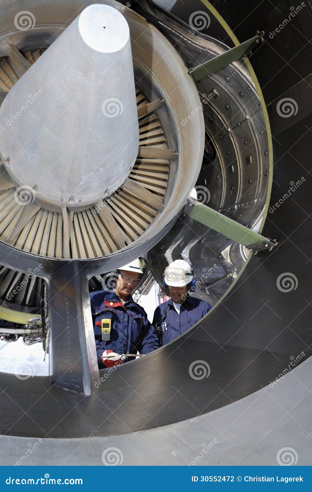 Airplane Mechanics Inside Large Jet-engine Stock Photo - Image of ...