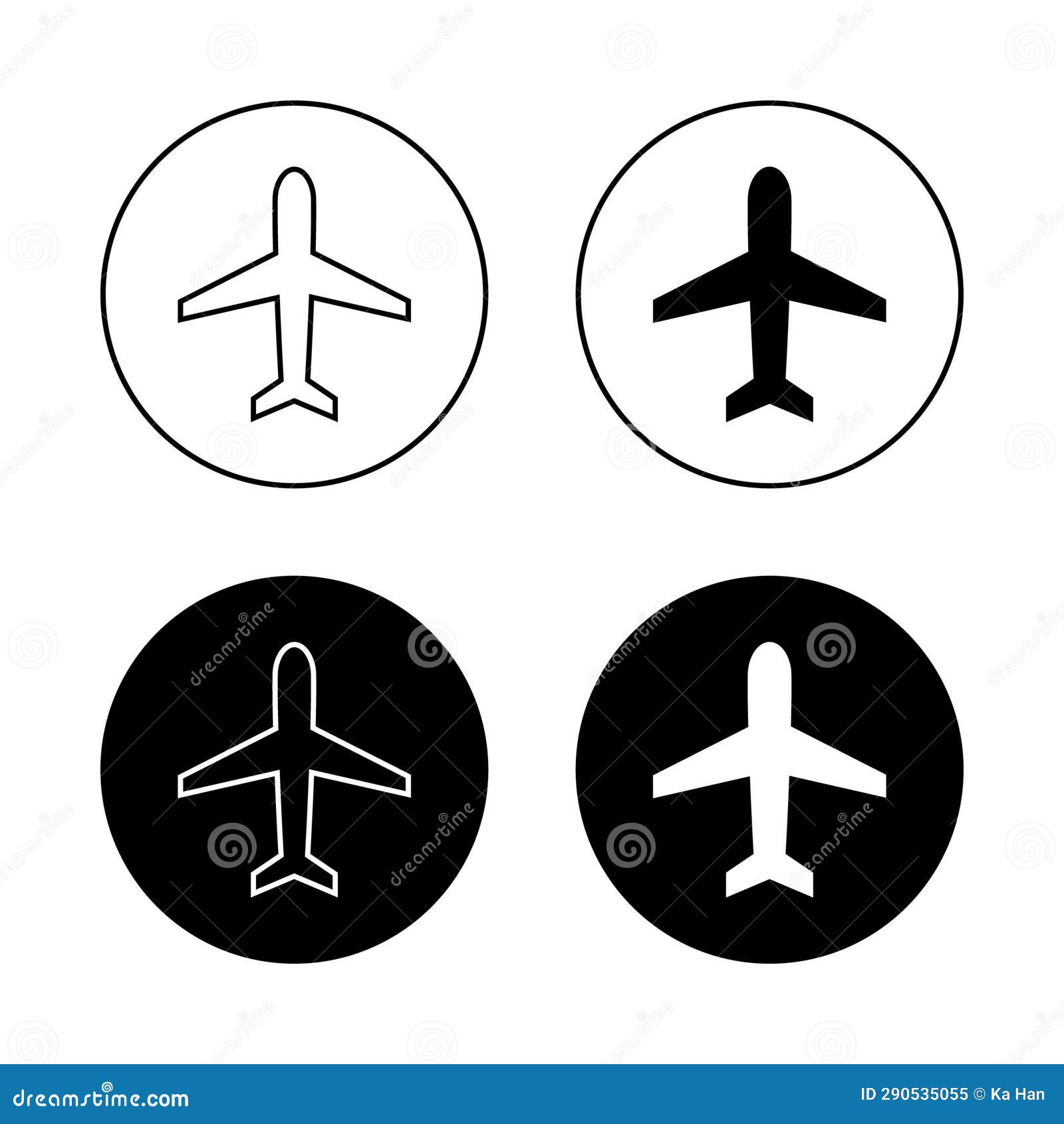 Airplane Mode Icon Vector in Black Circle. Plane Sign Symbol Stock ...