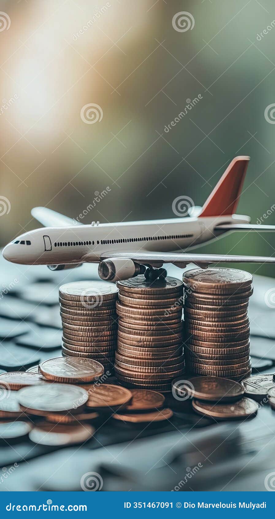 Airplane Model on Coins. Travel Budget Concept Stock Image - Image of ...