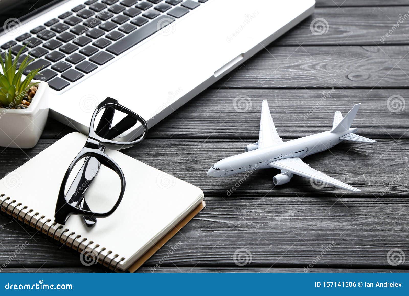 Airplane Model with Laptop Computer Stock Photo - Image of airplane ...