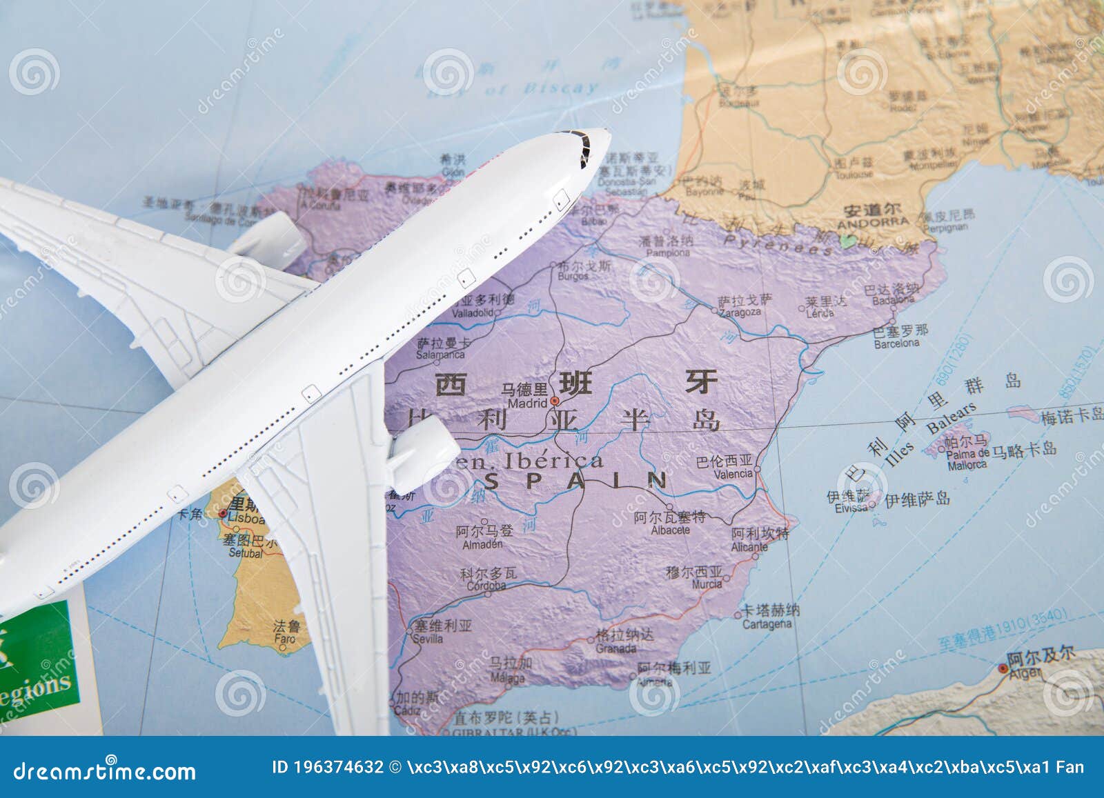 Airplane Model on the Map of Spain Stock Photo - Image of attention ...