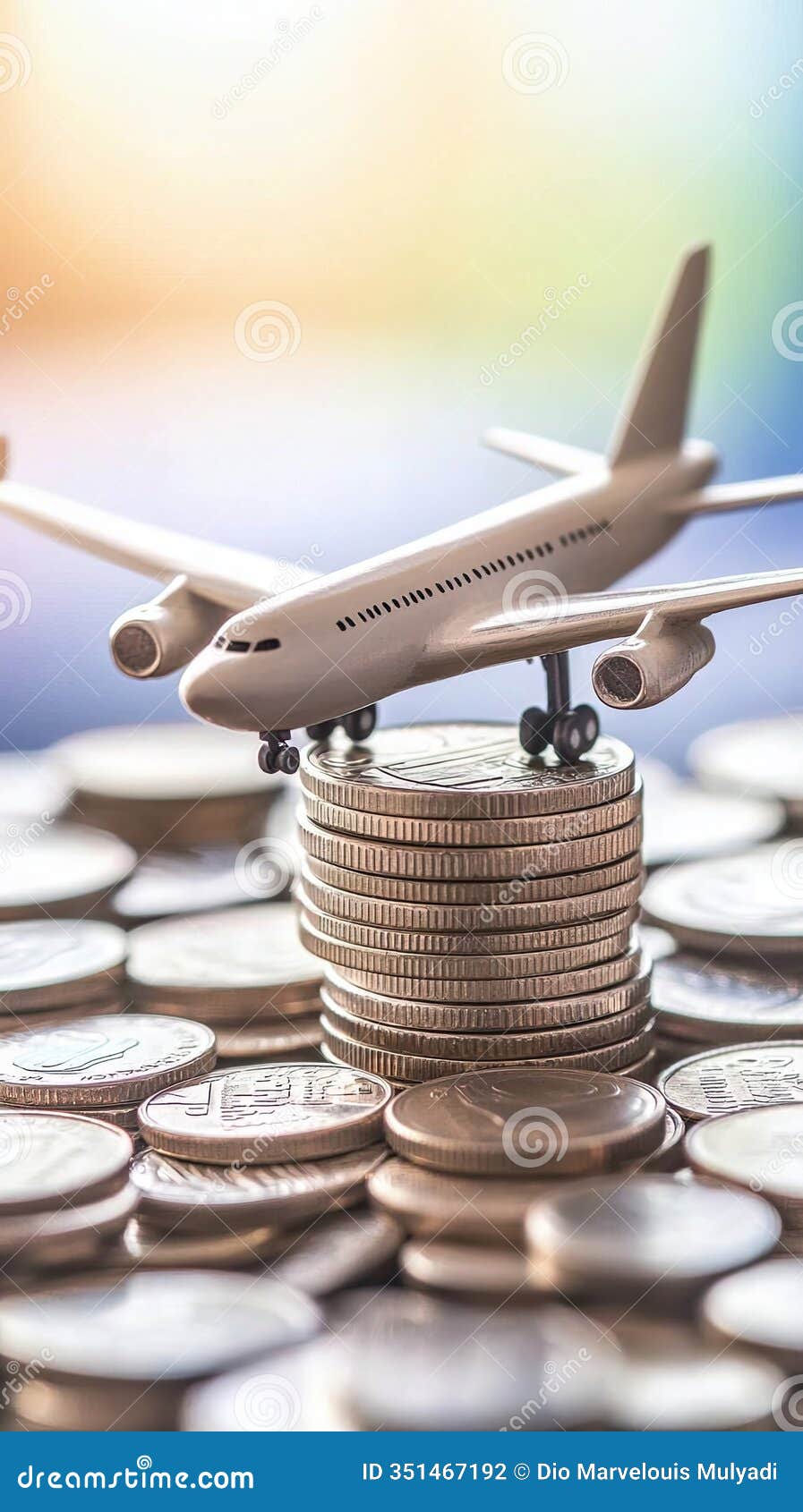 Airplane Model on Stack of Coins. Travel Cost Concept Stock Photo ...