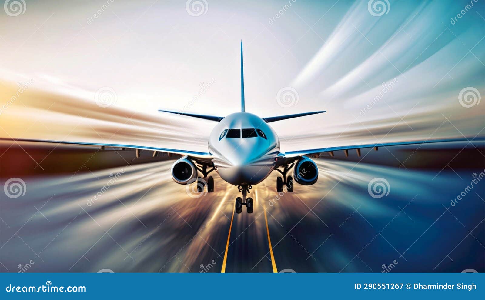 Airplane with Motion Blur Effect on Runway Track Stock Illustration ...