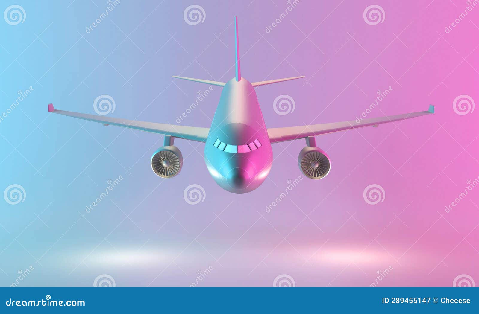 Airplane in Neon Pink-blue Light. 3d Rendering Stock Illustration ...