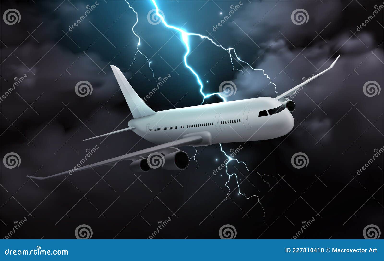 Airplane Night Storm Realistic Composition With Image Of Passenger Jet ...
