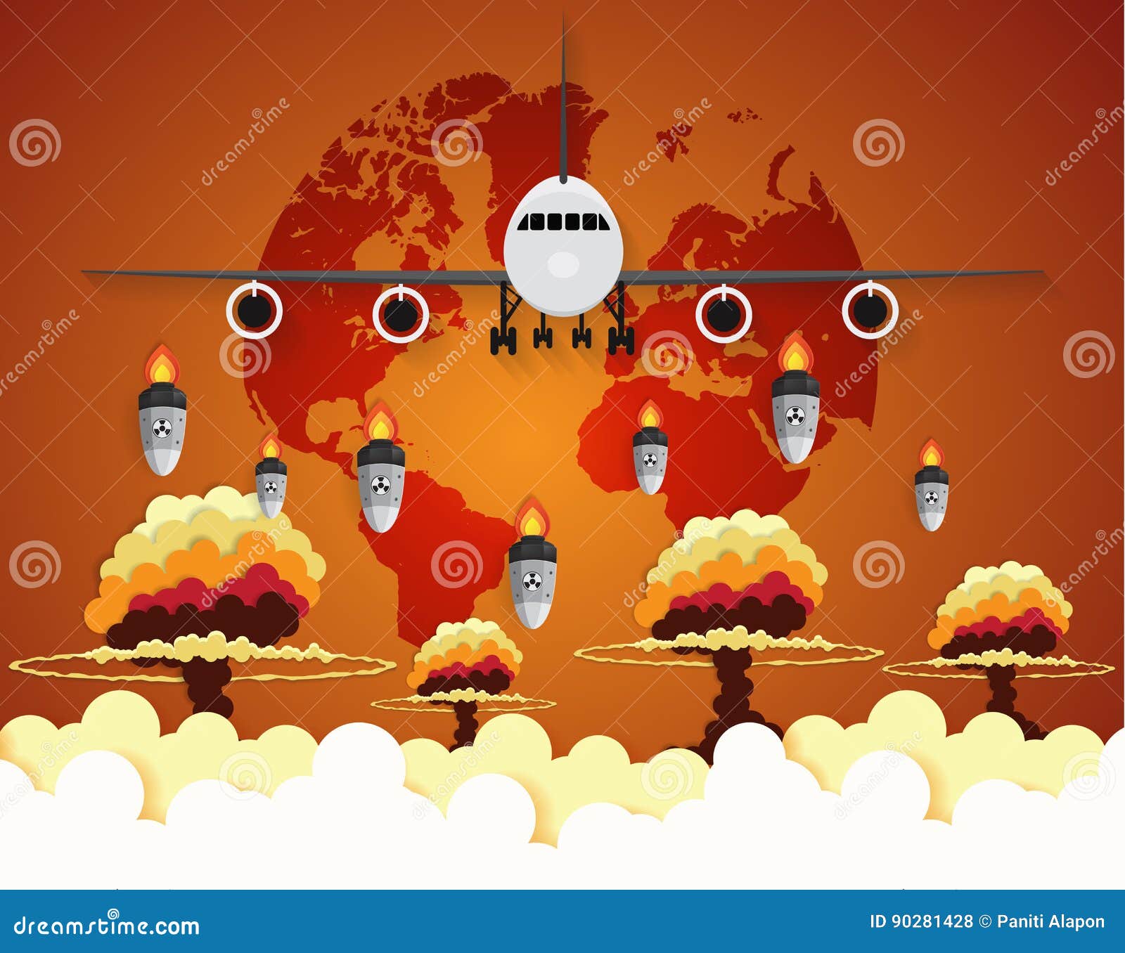 Airplane Nuclear - Atom Bombs Falling on Earth Stock Vector ...