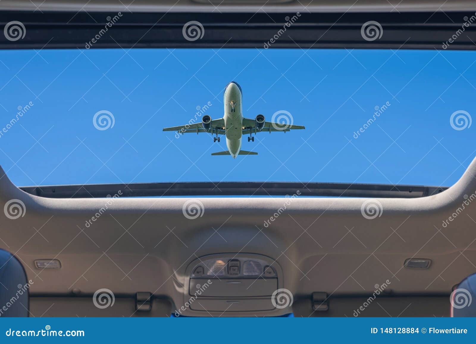 Airplane from Open Hatch of the Car during Summer Vacation. Stock Photo ... Airplane from Open Hatch of the Car during Summer Vacation. Stock Photo ...