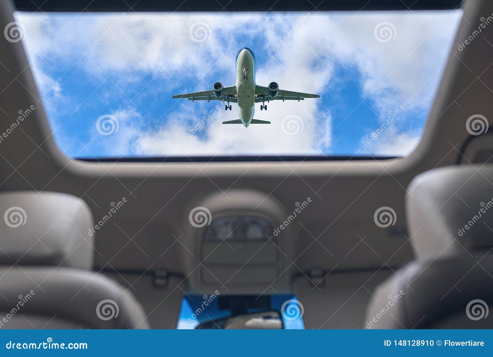 Airplane from Open Hatch of the Car during Summer Vacation. Stock Photo ... Airplane from Open Hatch of the Car during Summer Vacation. Stock Photo ...