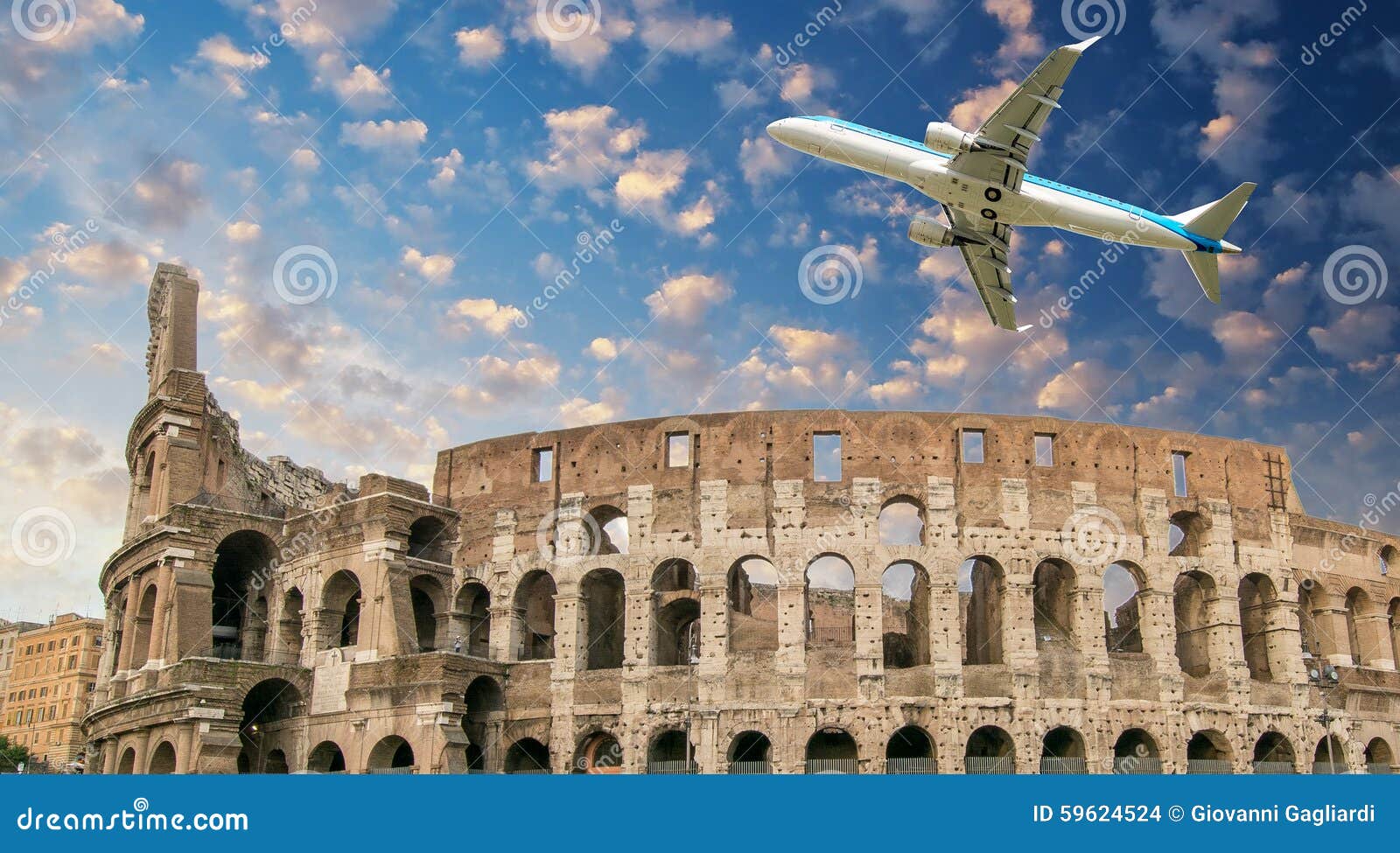 Airplane Over Colosseum in Rome Stock Photo - Image of monument, europe ...