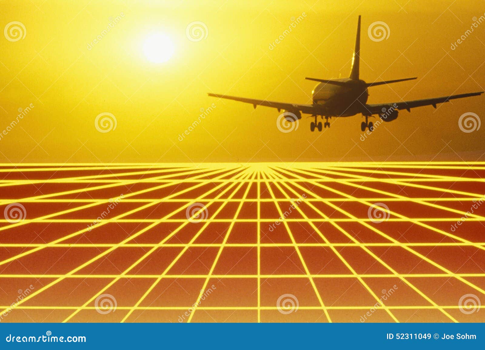 An Airplane Over the Grid of the City at Sunset Editorial Stock Image ...