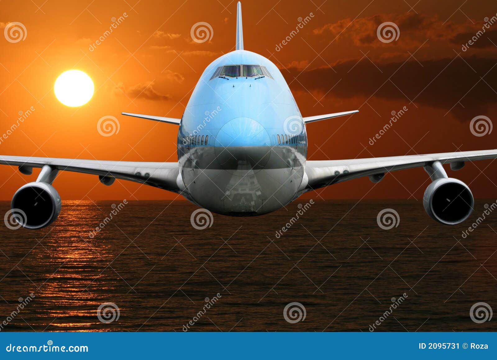 Airplane over the ocean stock illustration. Illustration of airplane ...