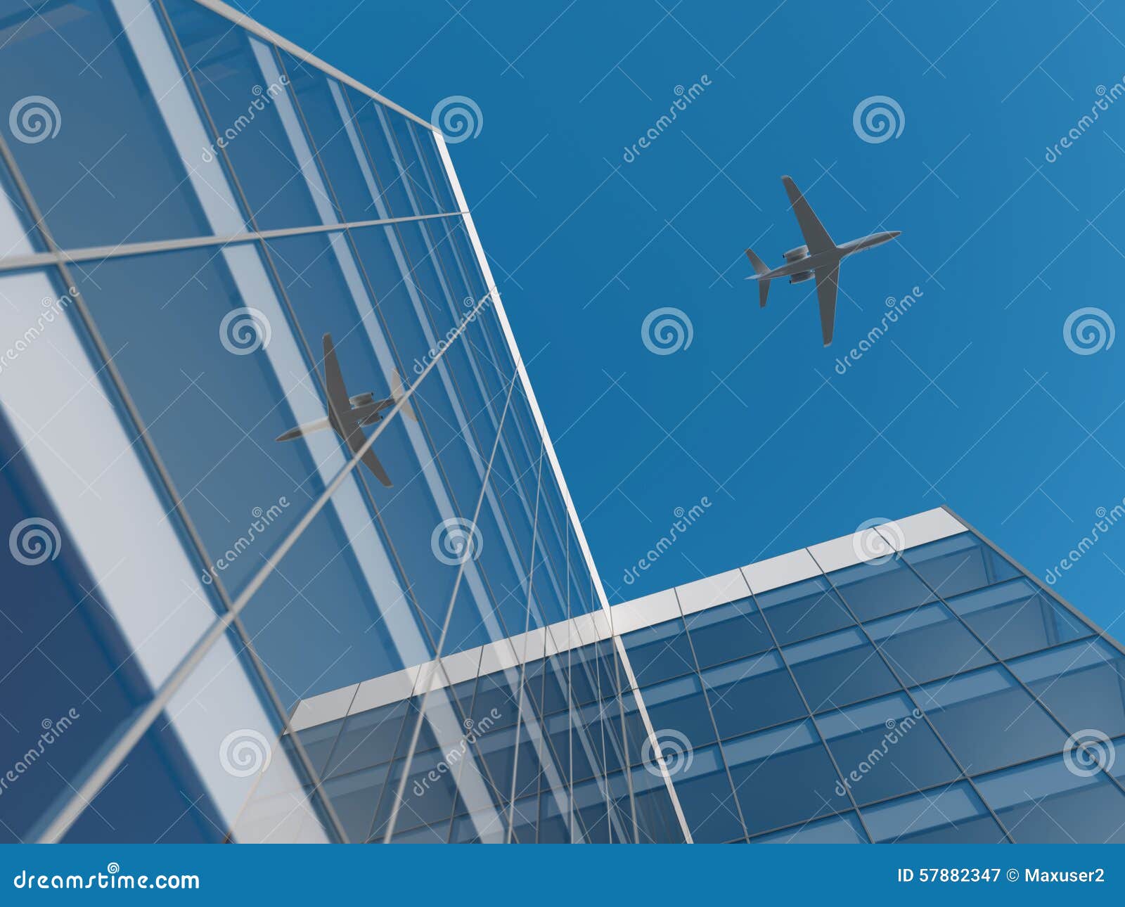 Airplane Over Office Building Stock Image - Image of aviation, render ...