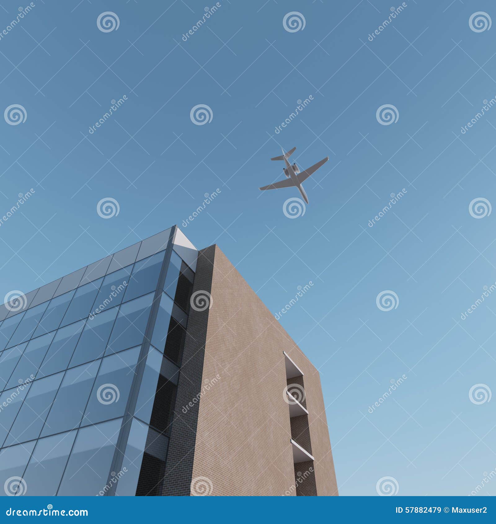 Airplane Over Office Building Stock Image - Image of business, clear ...